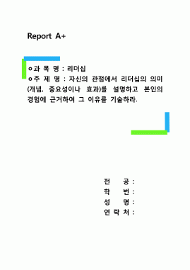 리더십-자신의 관점에서 리더십의 의미(개념, 중요성이나 효과)를 설명하고 본인의 경험에 근거하여 그 이유를 기술하라.-1페이지