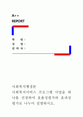 [사회복지행정론]사회복지서비스 프로그램 사업을 하나를 선정하여 효율성평가와 효과성평가로 나누어 설명하시오.-1페이지