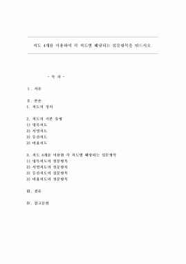 척도 4개를 이용하여 각 척도별 해당되는 설문항목을 만드시오-1페이지