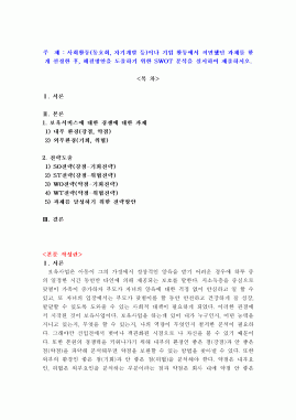 사회활동(동호회, 자기계발 등)이나 기업 활동에서 직면했던 과제를 한 개 선정한 후, 해결방안을 도출하기 위한 SWOT 분석을 실시하여 제출하시오.-1페이지