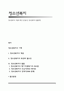 청소년복지의 개념과 특성 및 필요성, 청소년복지의 발달과정-1페이지