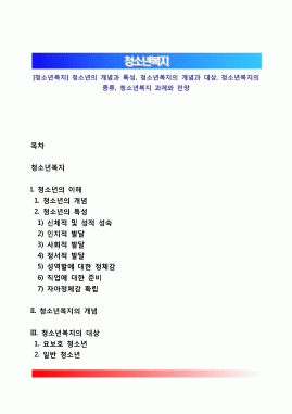 [청소년복지] 청소년의 개념과 특성 청소년복지의 개념과 대상 청소년복지의 종류 청소년복지 과제와 전망-1페이지