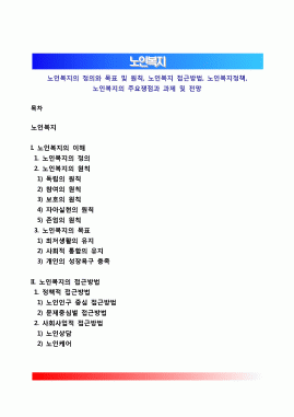 노인복지의 정의와 목표 및 원칙 노인복지 접근방법 노인복지정책 노인복지의 주요쟁점과 과제 및 전망-1페이지