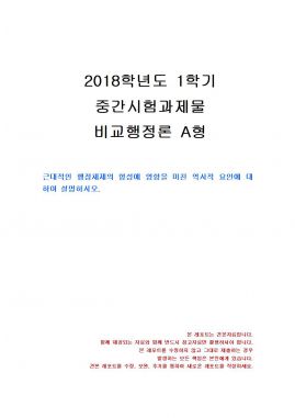 2018년 1학기 비교행정론 중간시험과제물 A형(근대적인 행정체제의 형성, 역사적 요인)-1페이지