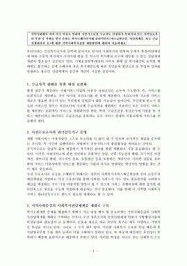 지역사회에서 여러가지 이유로 인하여 국민기초보장 수급자로 선정되지 못하거나 또는 가적들로부터 부양 및 지원을 받지 못하는 복지수혜사각지대 클라이언트에 대한 지역사회복지실천 개입방안-1페이지