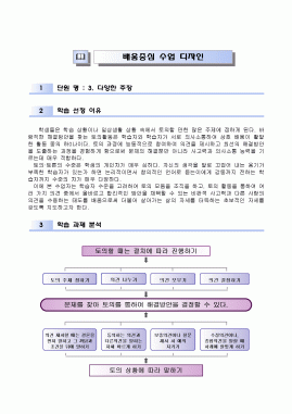 배움중심 수업 디자인 -  단원 명  3 다양한 주장 - 문제를 찾아 토의를 통하여 해결방안 결정하기-1페이지