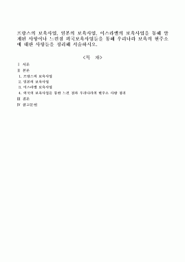 프랑스의 보육사업 일본의 보육사업 이스라엘의 보육사업을 통해 알게된 사항이나 느낀점 외국보육사업들을 통해 우리나라 보육의 현주소에 대한 사항들을 정리해 서술하시오-1페이지