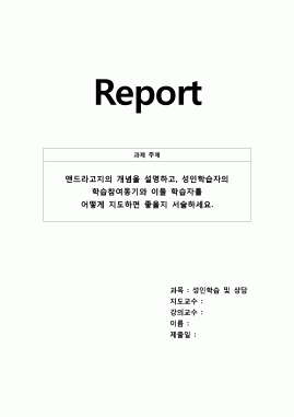 성인학습및상담-앤드라고지의 개념을 설명하고 성인학습자의 학습참여동기와 이들 학습자를 어떻게 지도하면 좋을지 서술하세요-1페이지