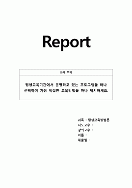 평생교육방법론-평생교육기관에서 운영하고 있는 프로그램을 하나 선택하여 가장 적절한 교육방법을 하나 제시하세요-1페이지