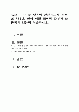 [사범/법학] 뉴스 기사 중 영유아 안전사고와 관련한 내용을 찾아 어떤 물리적 환경과 관련되어 있는지 서술하시오-1페이지