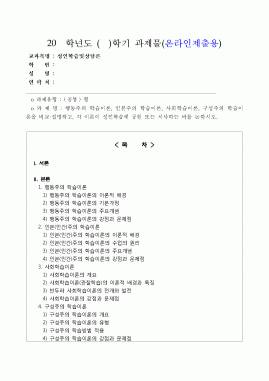 행동주의 학습이론 인본주의 학습이론 사회학습이론 구성주의 학습이론을 비교·설명하고 각 이론이 성인학습에 공헌 또는 시사하는 바를 논하시오-1페이지