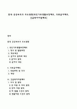 한국 공공부조의 주요현황(국민기초생활보장제도 의료급여제도 긴급복지지원제도)-1페이지