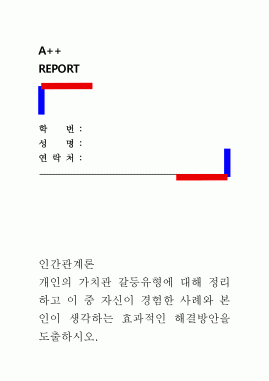 [인간관계론]개인의 가치관 갈등유형에 대해 정리하고 이 중 자신이 경험한 사례와 본인이 생각하는 효과적인 해결방안을 도출하시오-1페이지