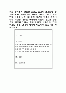 최근 통계청이 발표한 혼인율 감소와 초혼연령 증가는 미혼 성인남녀의 결혼과 가족의 의미가 변화하고 있음을 나타내고 있다 결혼과 가족의 의미에 대해 학습한 내용을 정리하여 자신의 경험을 중심으로 결혼과 가-1페이지