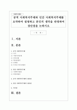 공적 사회복지주체와 민간 사회복지주체를 요약하여 설명하고 본인의 생각을 반영하여 장단점을 논하시오-1페이지