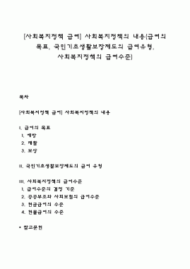 [사회복지정책 급여] 사회복지정책의 내용(급여의 목표 국민기초생활보장제도의 급여유형 사회복지정책의 급여수준)-1페이지