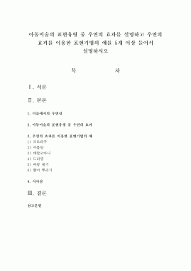 [사회과학] 아동미술의 표현유형 중 우연의 효과를 설명하고 우연의 효과를 이용한 표현기법의 예를 5개 이상 들어서 설명하시오-1페이지