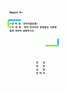 한국어음운론)현대 한국어의 분절음과 비분절음에 대하여 설명하시오-1페이지