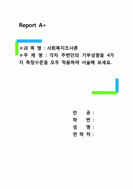 사회복지조사론)각자 주변인의 기부성향을 4가지 측정수준을 모두 적용하여 서술해 보세요-1페이지