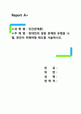 인간관계론)현대인의 갈등 문제와 유형을 나열 본인이 취해야항 태도를 서술하시오-1페이지