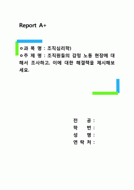 조직심리학)조직원들의 감정 노동 현장에 대해서 조사하고 이에 대한 해결책을 제시해보세요-1페이지