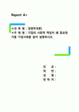 경영학개론)기업의 사회적 책임이 왜 중요한가를 기업사례를 들어 설명하시오-1페이지