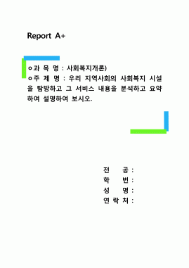 사회복지개론)우리 지역사회의 사회복지 시설을 탐방하고 그 서비스 내용을 분석하고 요약하여 설명하여 보시오 (서울 강동구로 작성하기)-1페이지