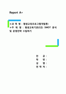 평생교육프로그램개발론)평생교육기관(2곳) SWOT 분석 및 운영전략 수립하기-1페이지