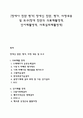 [장애아 진단 평가] 장애인 진단 평가 사정내용 및 도구(장애 진단의 의료재활영역 언어재활영역 사회심리재활영역)-1페이지