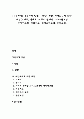 [가족사정] 가족사정 방법 - 면담 관찰 사정도구에 의한 사정(가계도 생태도 사회적 관계망그리드-관계망 다이어그램 가족지도 맥매스터모델 순환모델)-1페이지