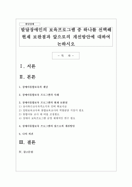 [사회과학] 발달장애인의 보육프로그램 중 하나를 선택해 현재 보완점과 앞으로의 개선방안에 대하여 논하시오-1페이지