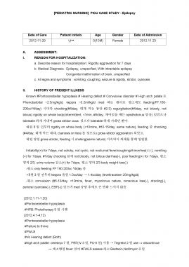 [PEDIATRIC NURSING]  PICU CASE STUDY - Epilepsy-1페이지