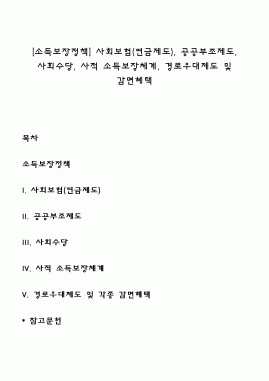 [소득보장정책] 사회보험(연금제도) 공공부조제도 사회수당 사적 소득보장체계 경로우대제도 및 감면혜택-1페이지