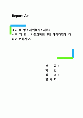 사회복지조사론)사회과학의 3대 패러다임에 대하여 논하시오-1페이지