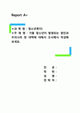 청소년복지)가출 청소년이 발생되는 원인과 우리나라 현 대책에 대해서 조사해서 작성해 보세요-1페이지