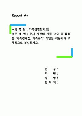 가족상담및치료)현재 자신의 가족 모습 및 특성을 가족경계선 가족규칙 개념을 적용시켜 구체적으로 분석하시오-1페이지