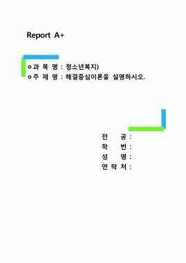 청소년복지)해결중심이론을 설명하시오-1페이지