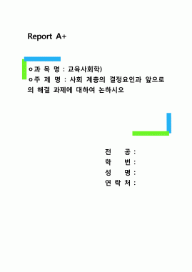 교육사회학 ) 사회 계층의 결정요인과 앞으로의 해결 과제에 대하여 논하시오-1페이지