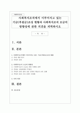 사회복지조직에서 이루어지고 있는 기금(후원금)조성 현황과 사회복지조직 모금의 방향성에 관한 의견을 피력하시오-1페이지