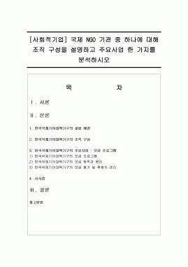 [사회적기업] 국제 NGO 기관 중 하나에 대해 조직 구성을 설명하고 주요사업 한 가지를 분석하시오-1페이지