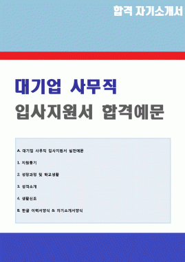 (대기업 사무직 자기소개서 + 이력서양식) 대기업 사무직(재무회계경리총무) 자기소개서 합격예문 [대기업 경영지원사무관리직 자소서 취업자료사무직 이력서 자기소개서]-1페이지