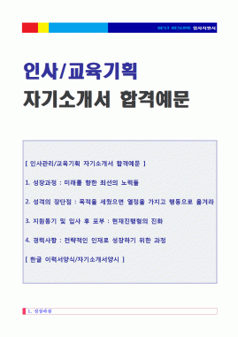 2019년 대기업 (인사교육직/인사총무HR) 자기소개서 합격샘플 + 이력서양식 [인사팀 인사교육팀 자소서 자기소개서 인사관리직 자기소개서]-1페이지