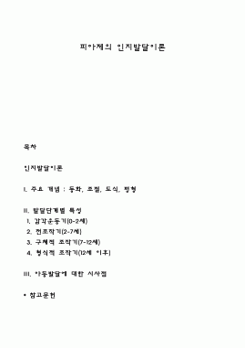 [사회과학] 피아제의 인지발달이론의 주요개념, 발달단계 특성, 아동발달에 대한 시사점-1페이지