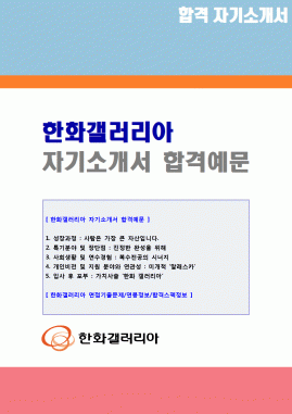 (한화갤러리아 자소서) 2019년 한화갤러리아 공채 자기소개서 우수샘플 + 면접후기 합격자스펙 [한화갤러리아백화점 자소서 자기소개서 한화갤러리아자기소개서]-1페이지