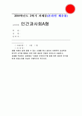 인간과사회A형 2018 생활 속에서 쉽게 접할 수 있는 소재를 하나 골라서 사회학적 상상력과 분석적 시각을 통해서 보면 어떤 새로운 것들이 보이는지 서술하고과제를 인간과사회A형-1페이지