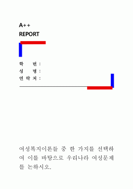 [ 여성복지이론들 중 한 가지를 선택하여 이를 바탕으로 우리나라 여성문제를 논하시오 ]-1페이지