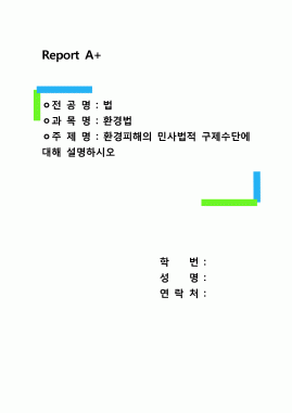 환경법 = 환경피해의 민사법적 구제수단에 대해 설명하시오-1페이지