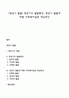 [청년기 발달] 청년기의 발달특징 청년기 발달에 따른 사회복지실천 개입방안-1페이지