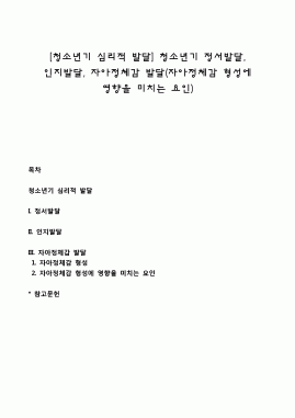 [청소년기 심리적 발달] 청소년기 정서발달 인지발달 자아정체감 발달(자아정체감 형성에 영향을 미치는 요인)-1페이지