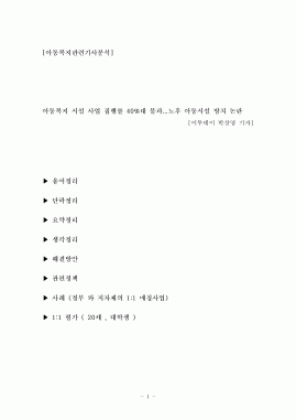 노후아동시설방치논란 아동복지시설사업 기사분석 용어정리 단락정리 요약정리 생각정리 해결방안 관련정책 관련사례 토론평가-1페이지